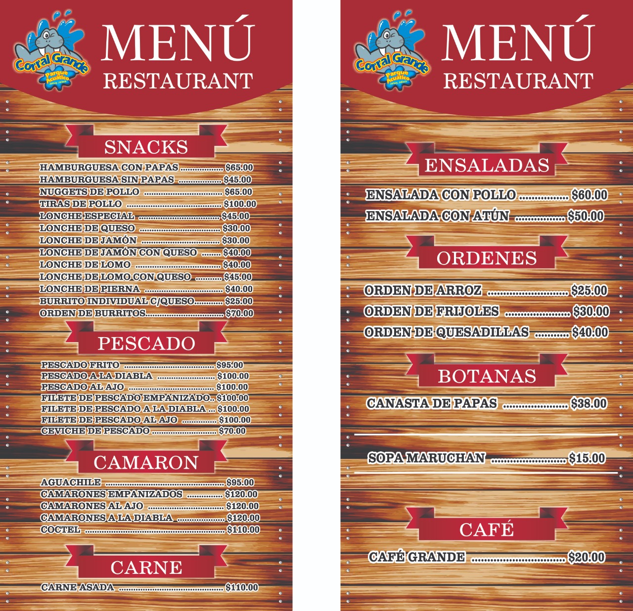 MENÚ RESTAURANTE - Corral Grande Parque Acuático